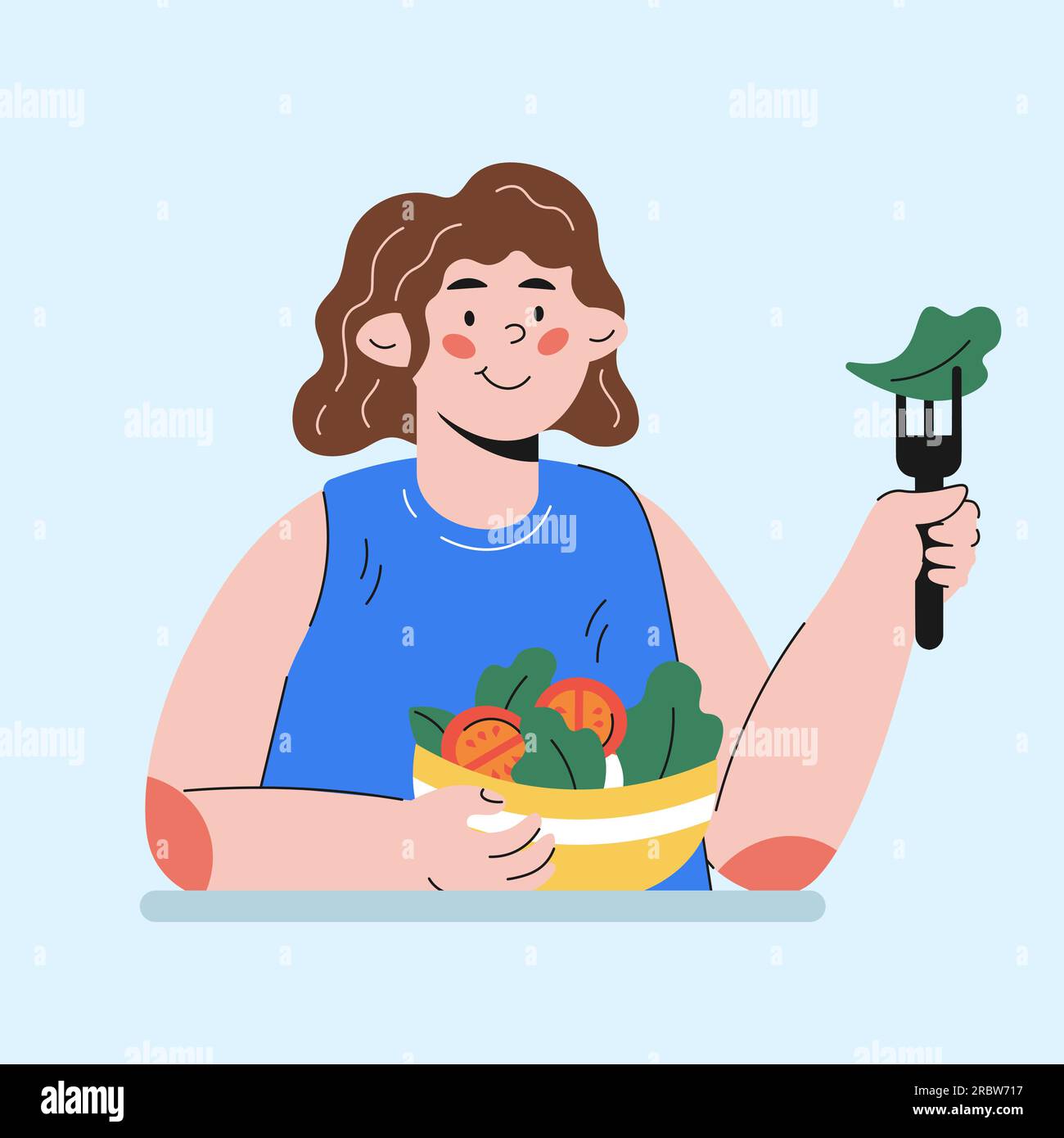 girl eating salad character in cartoon style Stock Vector Image & Art ...