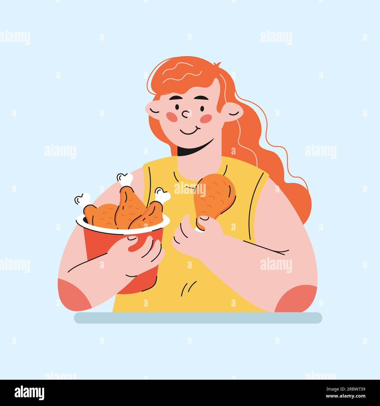 girl eating chicken character in cartoon style Stock Vector Image & Art ...