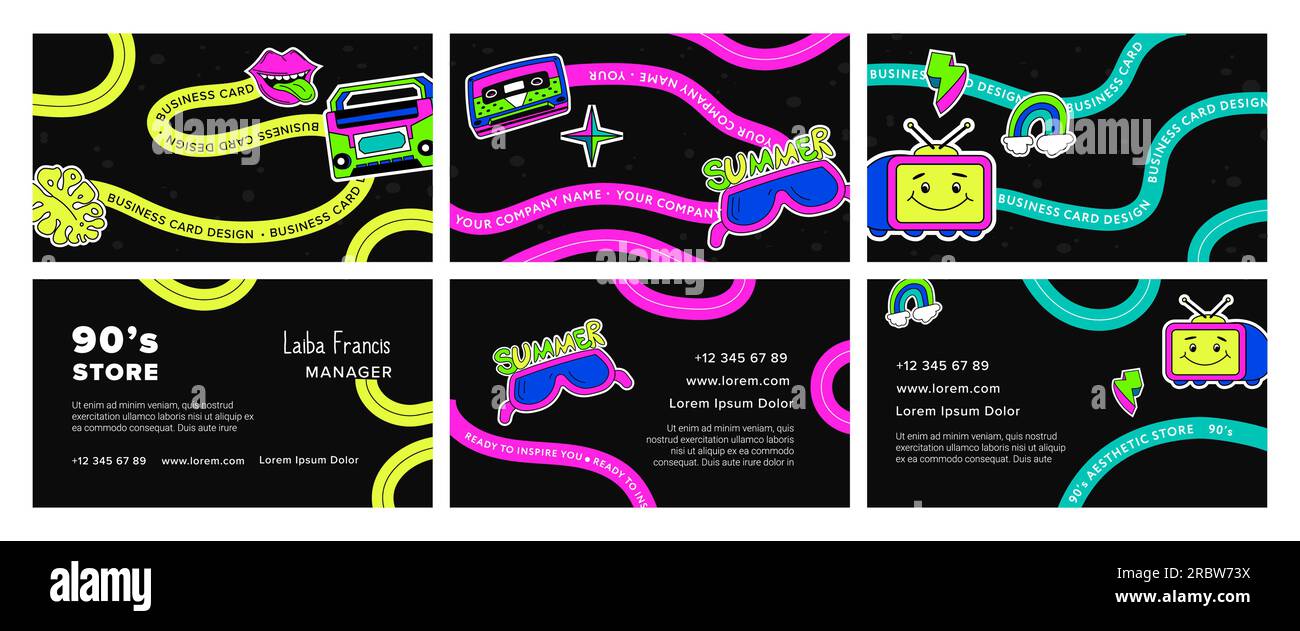 Colorful business card set with 90's stickers Stock Vector Image & Art ...