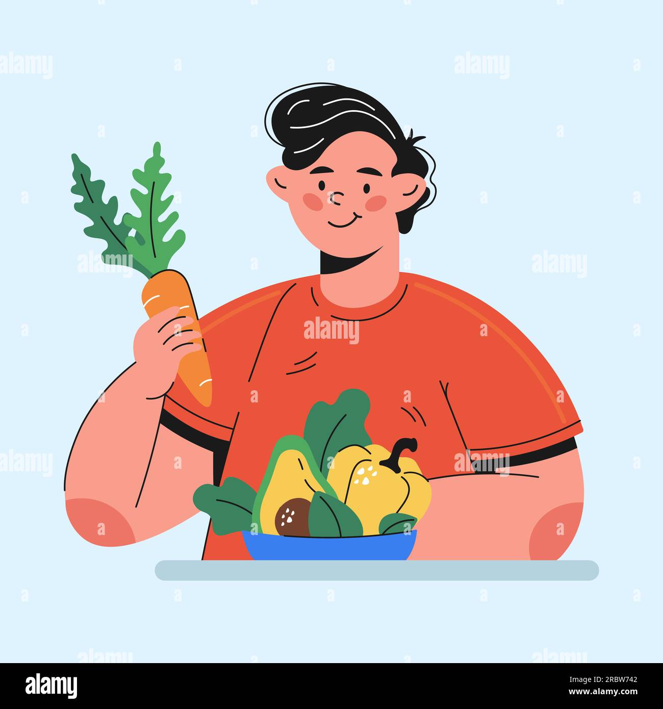 guy eating vegetables character in cartoon style Stock Vector Image ...