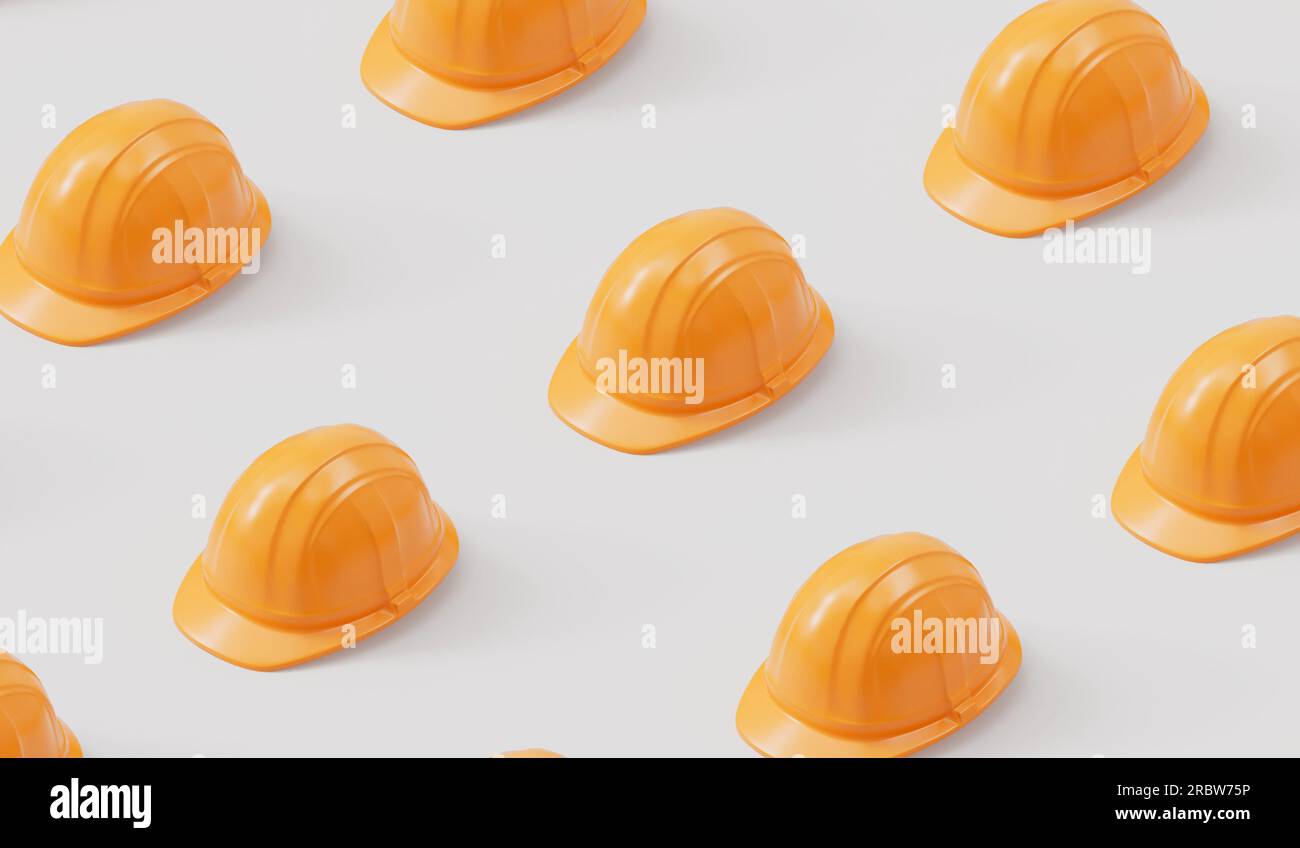 A collection of construction safety hard hats. isometric background. 3D ...