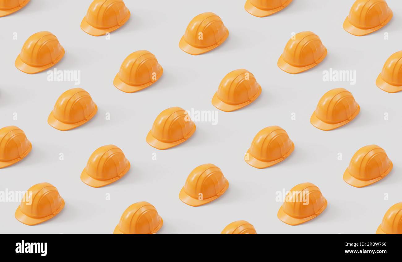 A collection of construction safety hard hats. isometric background. 3D ...