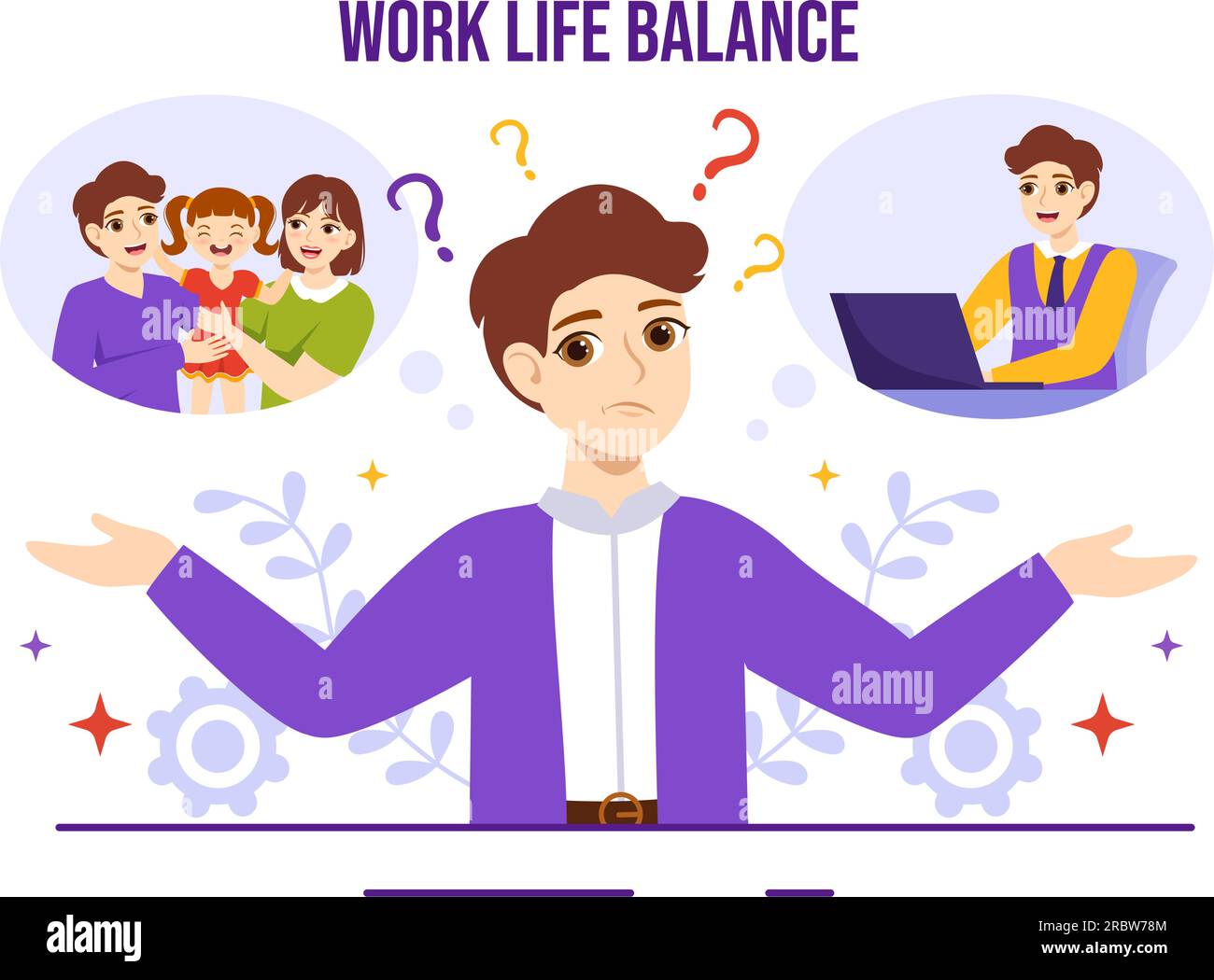 Work Life Balance Vector Illustration of Person Balancing with Job and ...