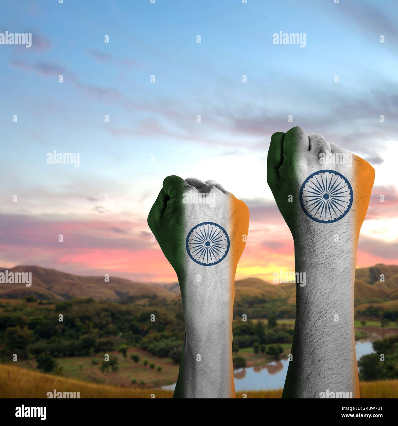 Human hand with Indian flag color. India Independence Day concept Stock ...