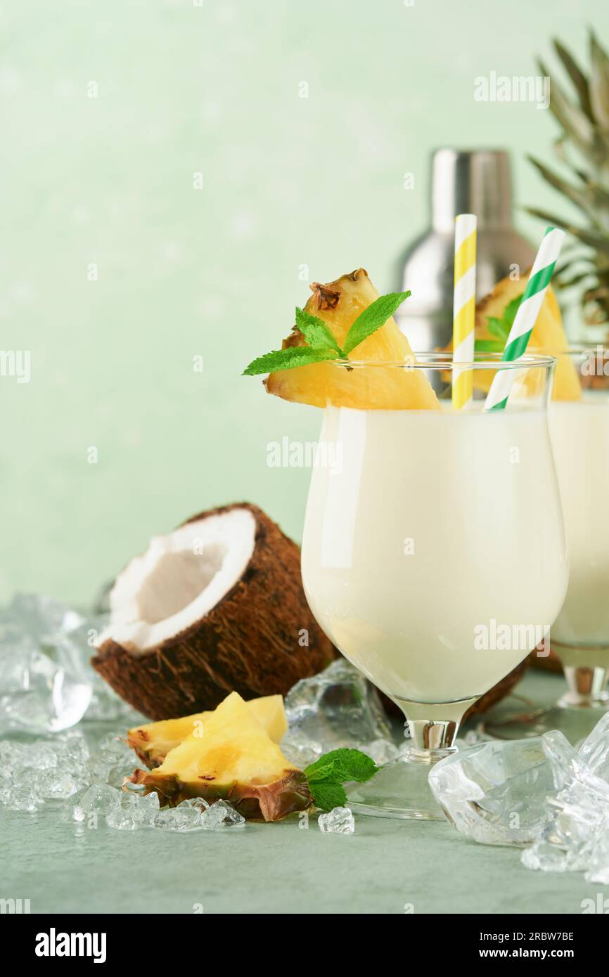 Pina Colada. Traditional caribbean cocktail from rum, pineapple juice ...