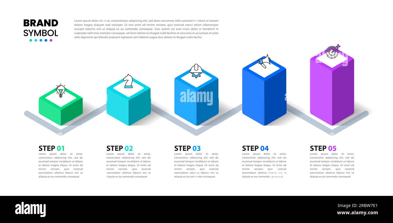 Infographic template with icons and 5 options or steps. Isometric columns. Can be used for ...