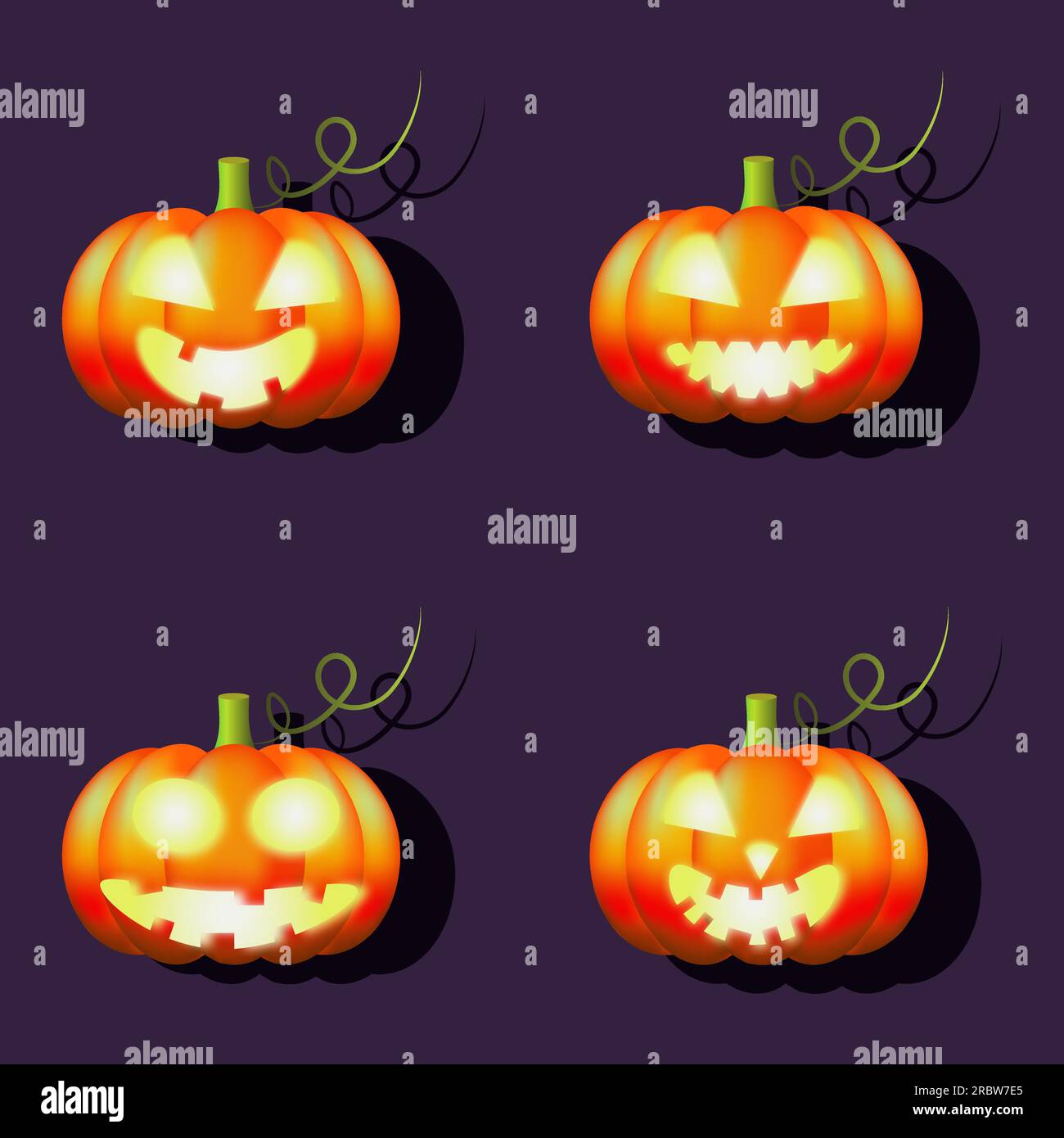 four pumpkins for the halloween holiday who have different sinister ...