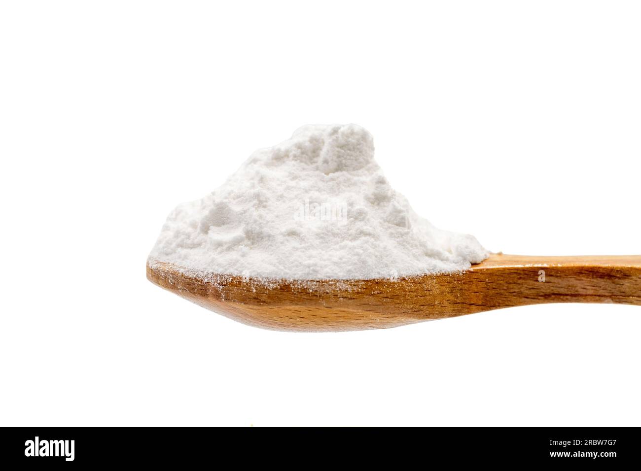 Wheat starch on wooden spoon. Pile of Wheat starch isolated on white ...