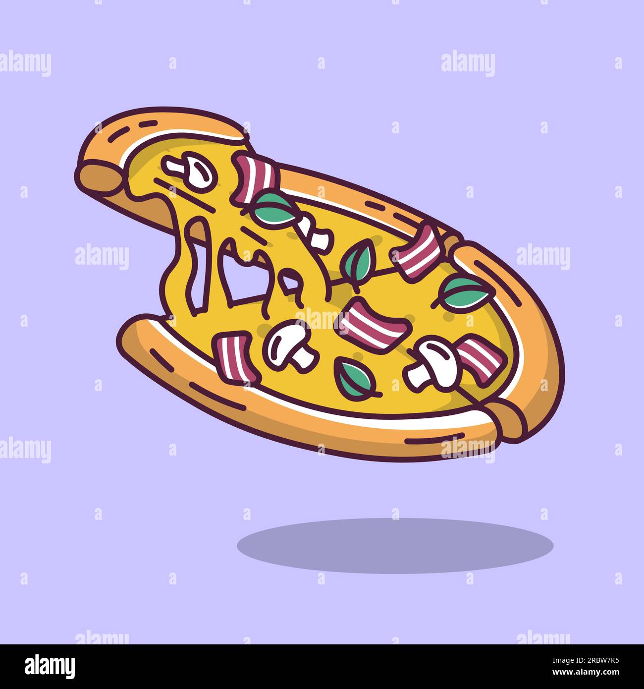 pizza with bacon and gooey cheese vector illustration in cartoon style ...