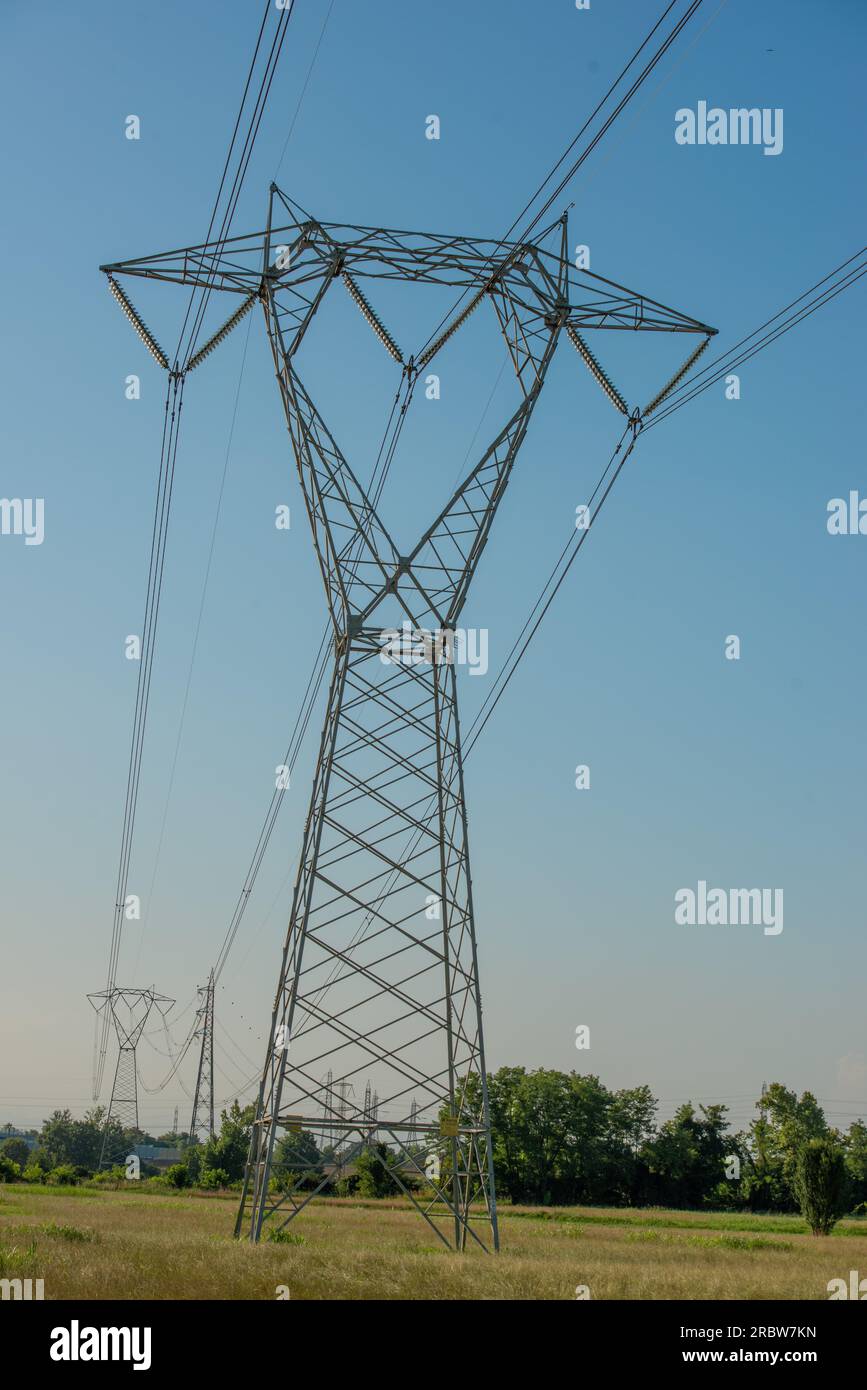 Electricity pylon for high voltage in open countryside Stock Photo - Alamy