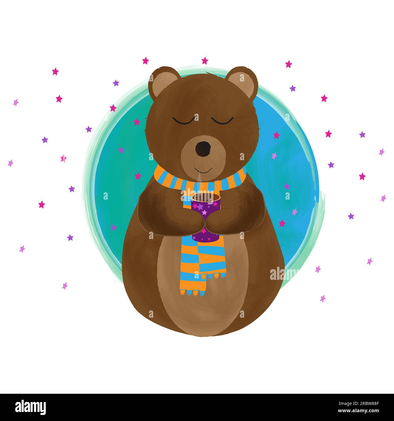 the bear cub drinks fragrant hot tea and dreams of the stars Stock ...