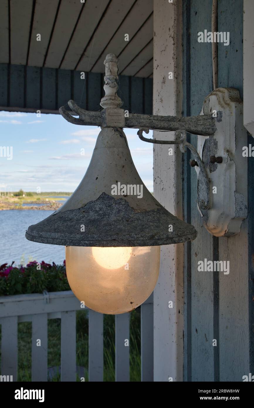 old outdoor lighting exterior outdoor lamp burning in daylight Stock ...