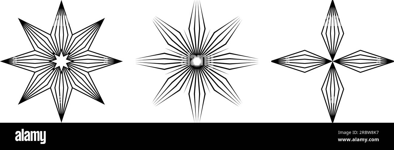 Christmas Star abstract outline vector collection in Black. Isolated ...