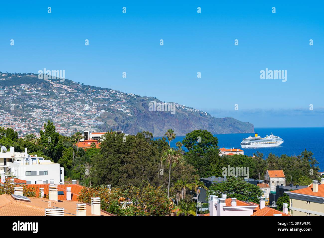 landscape of the city of Funchal in Madeira with the ship Stock Photo ...