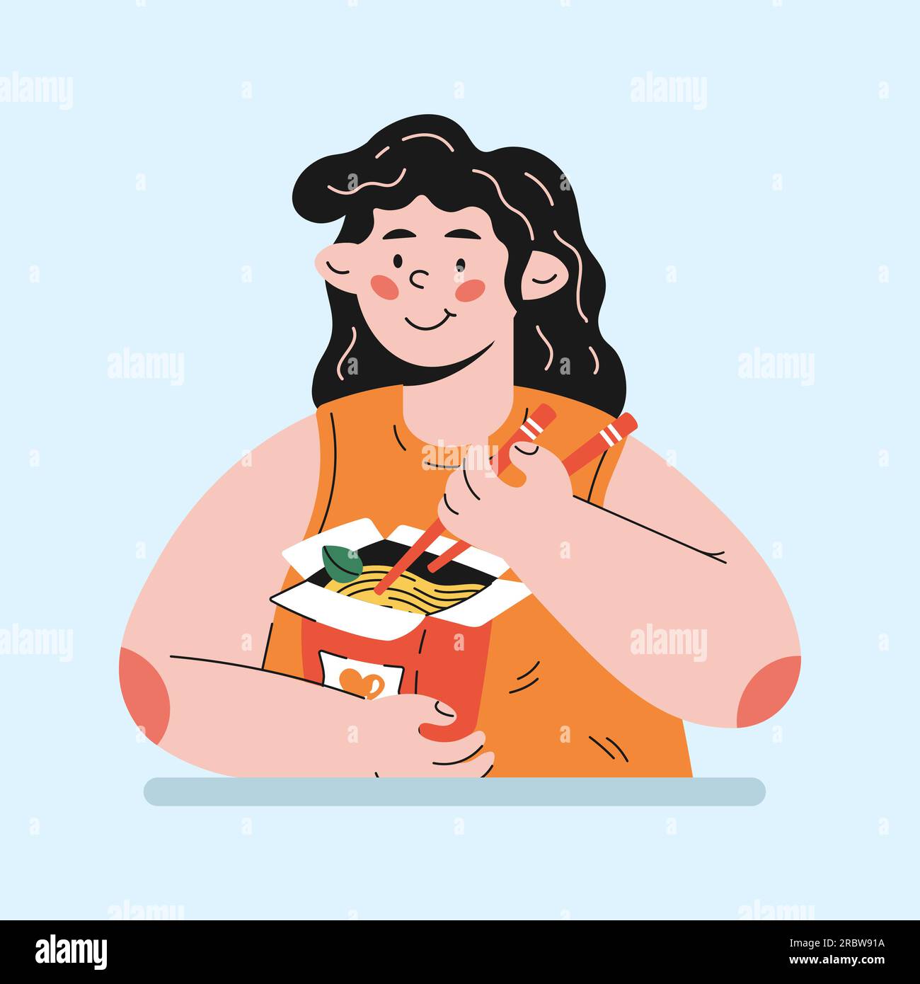 girl eating asian food ramen character in cartoon style Stock Vector ...