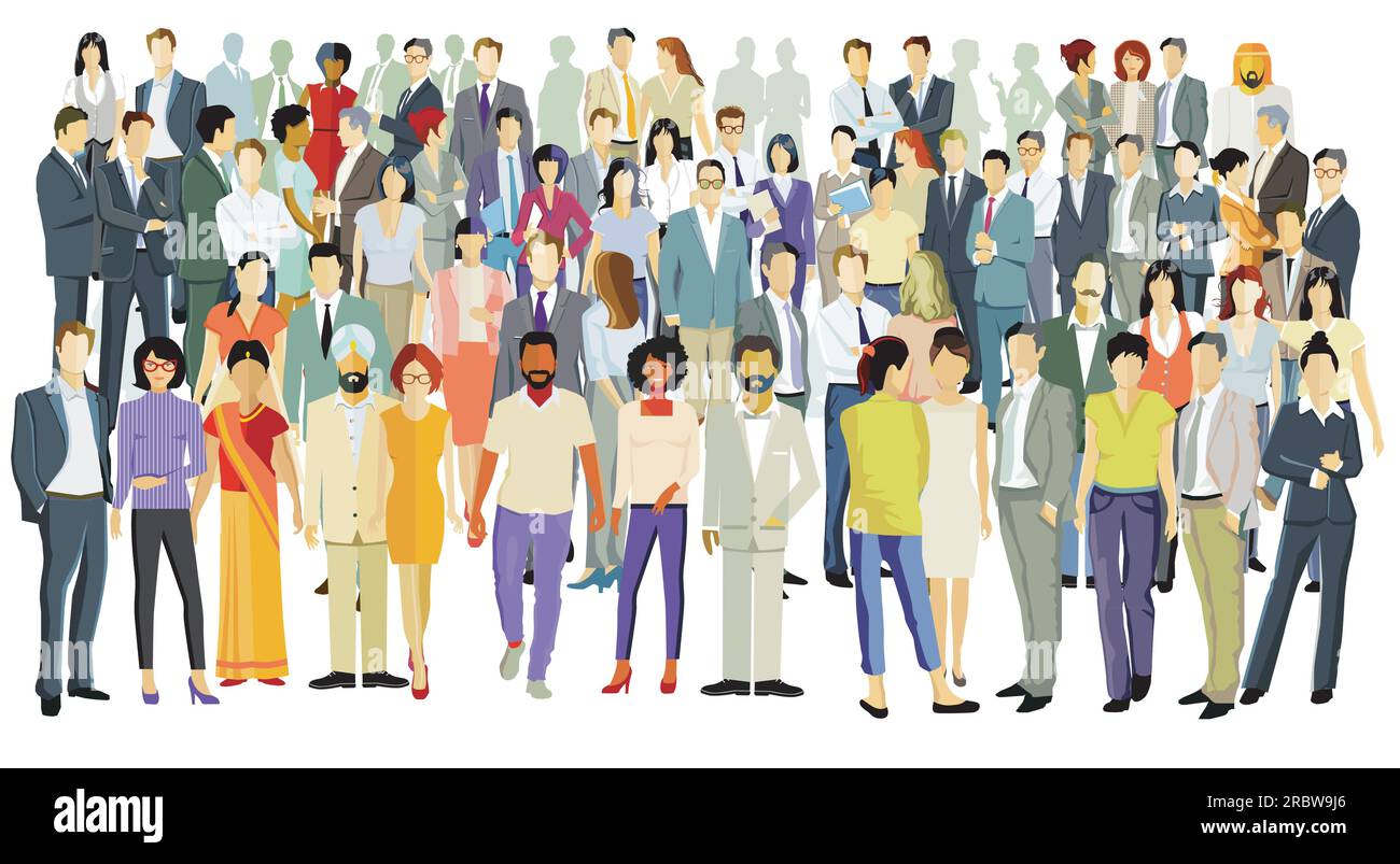 A large group of people together, isolated on white background ...