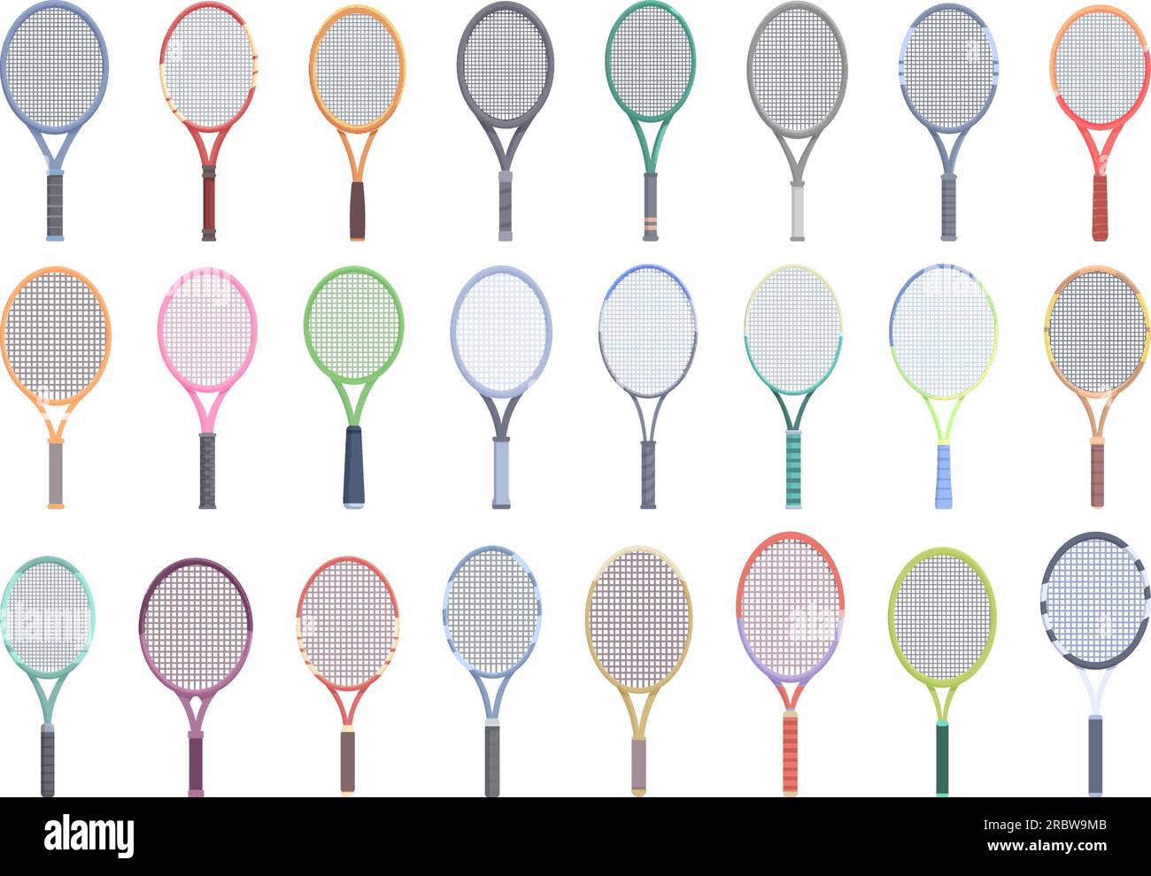 Tennis Racket icons set cartoon vector. Sport hobby. Court game Stock ...