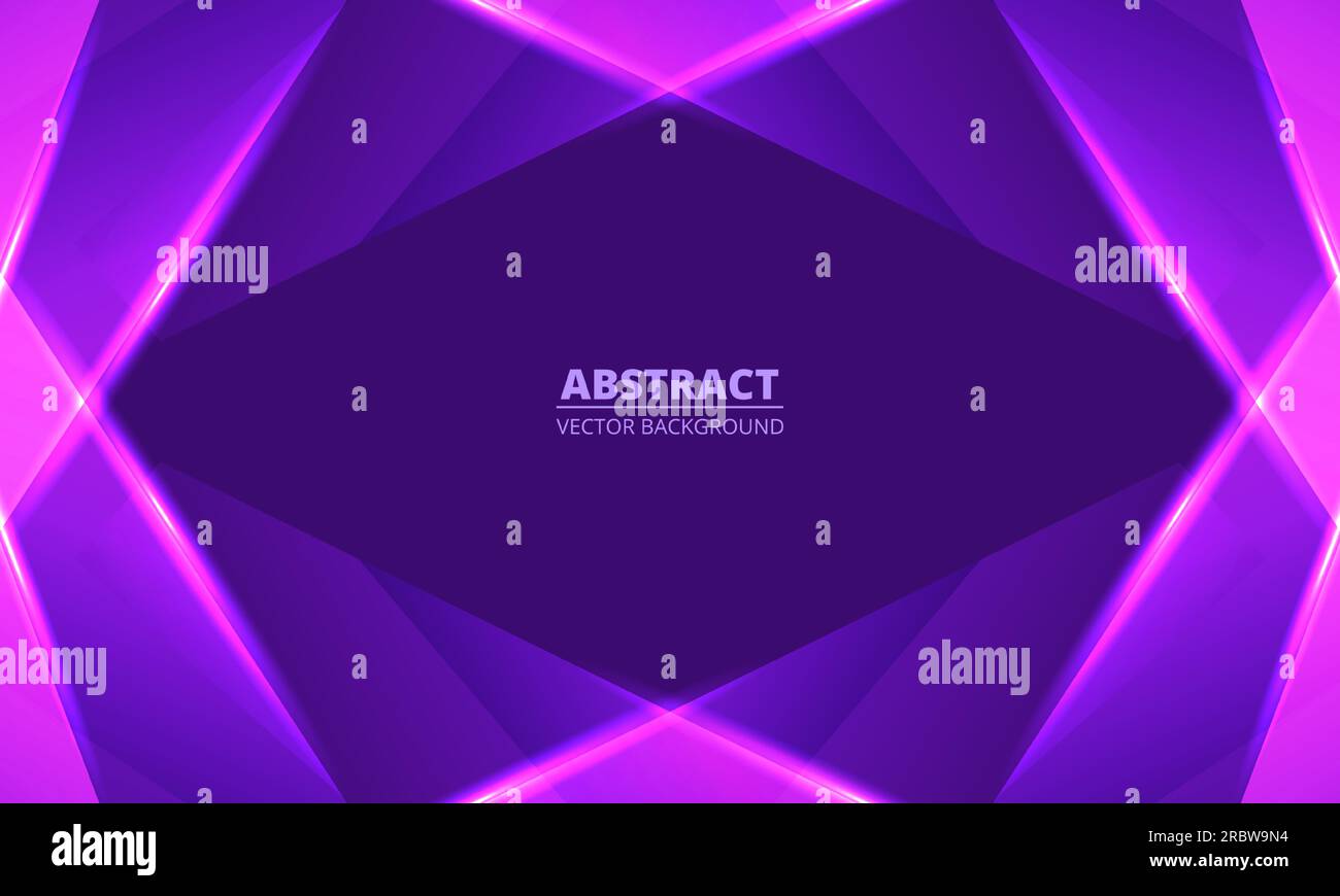 Violet and pink background with abstract geometric glowing frames ...