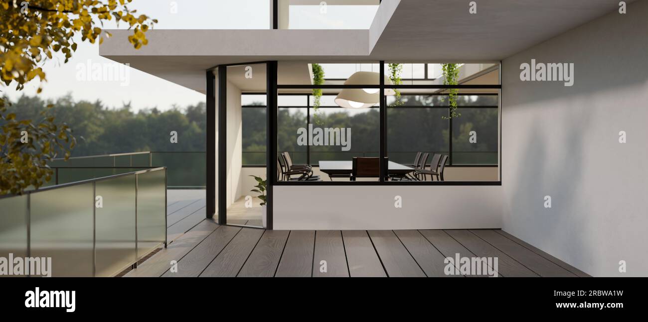 Exterior design of a modern contemporary terrace of a company building ...