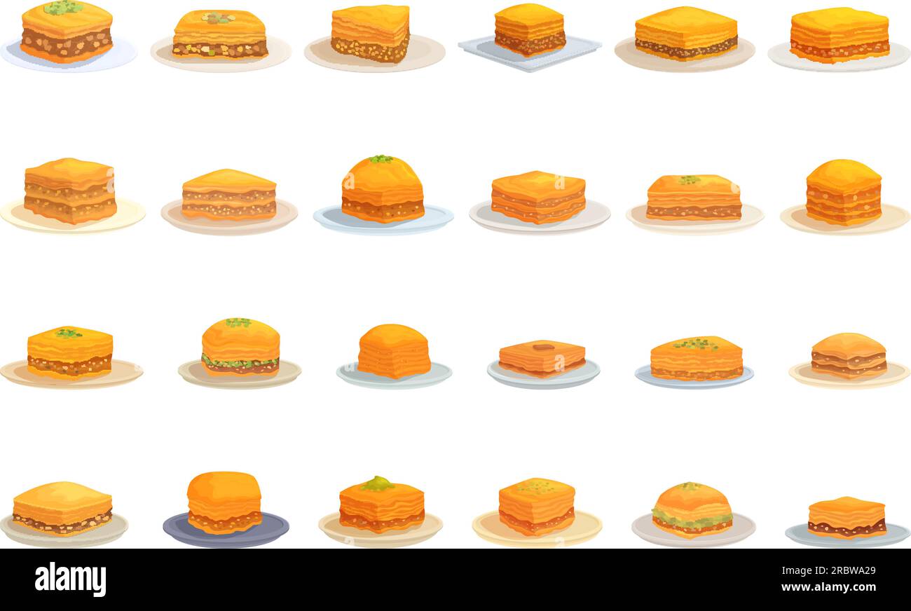 Baklava icons set cartoon vector. Sweet food. Oriental dessert Stock ...