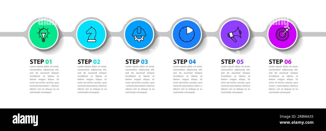 Infographic template with icons and 6 options or steps. Horizontal ...