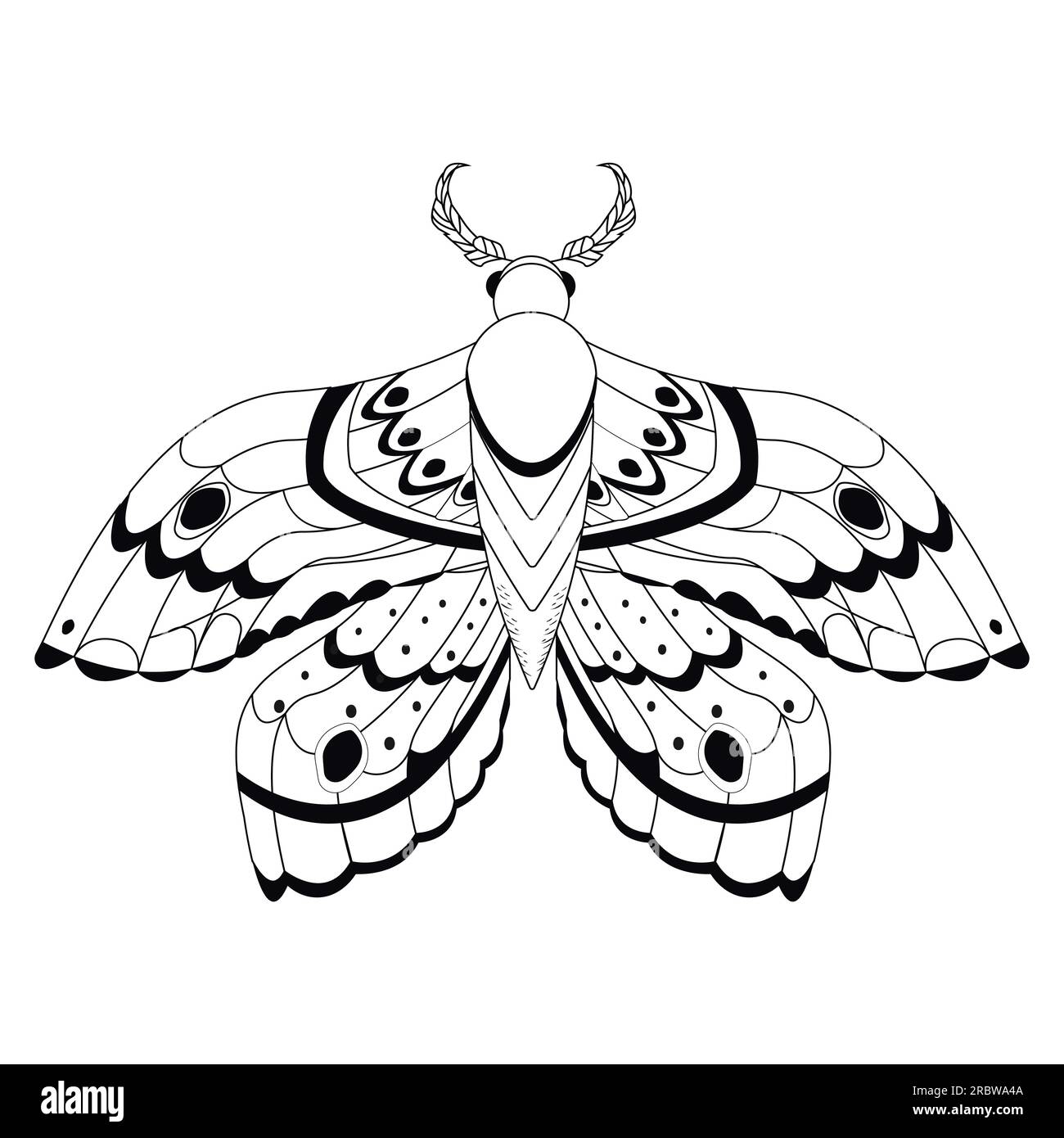 Magic mystic moth in doodle style, line art isolated, boho celestial ...