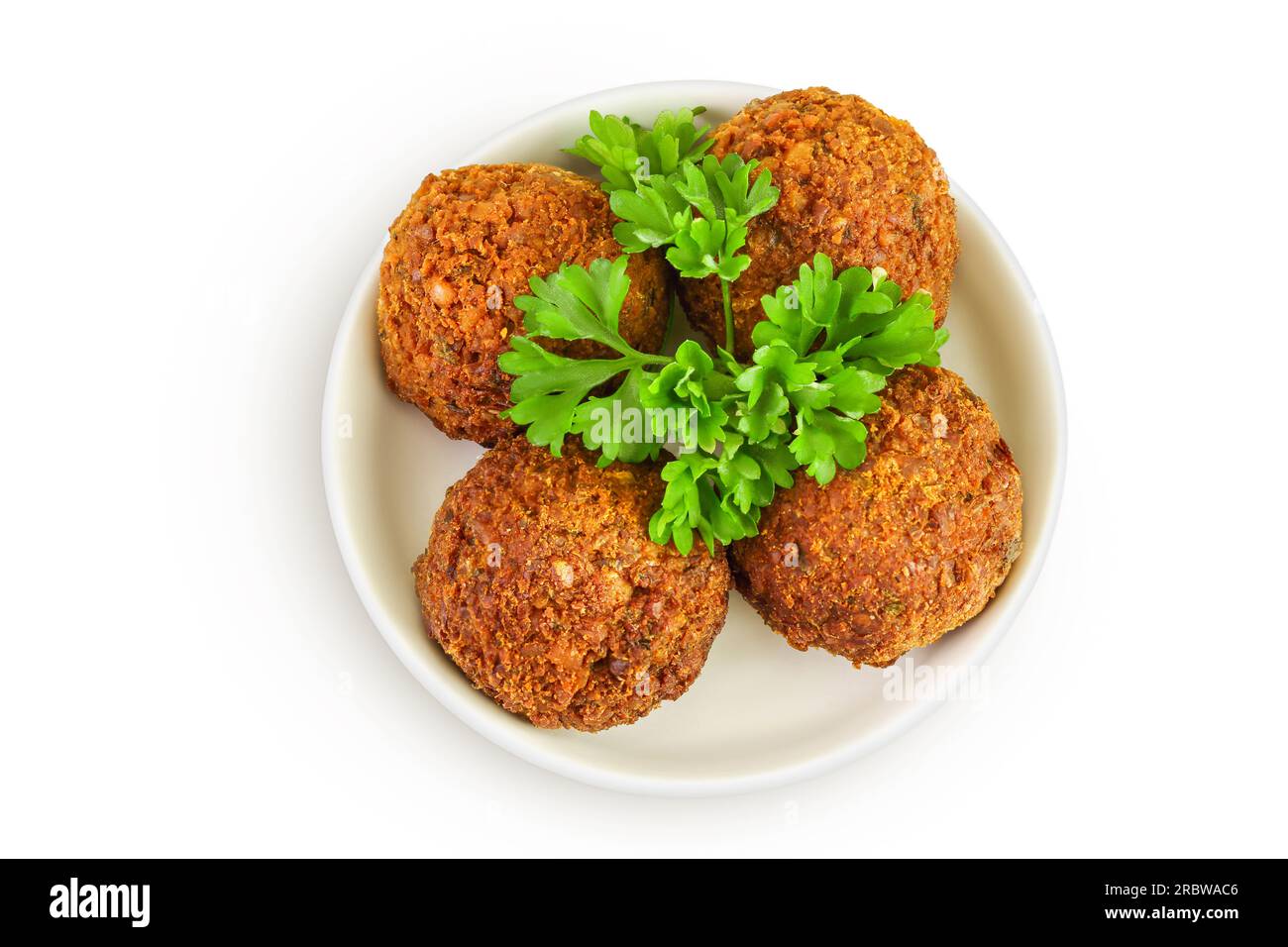 falafel on the plate isolated on white background. Top view. Flat lay ...