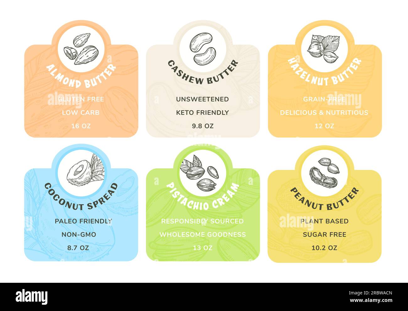 Sticker design set for nut butter package Stock Vector Image & Art - Alamy