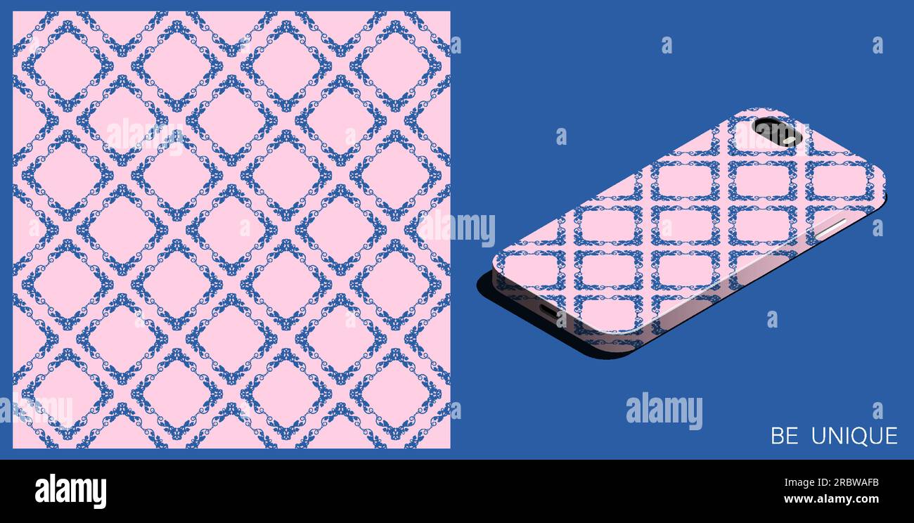 Modern smartphone in unique case decorated geometric seamless pattern ...