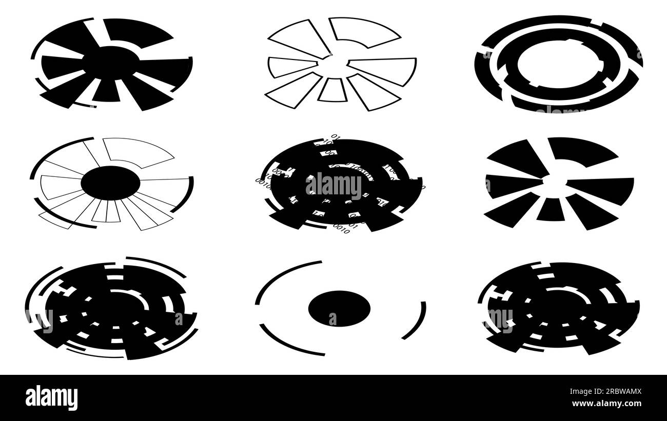 Set of isometric circular cliparts or digital eyes silhouettes isolated ...