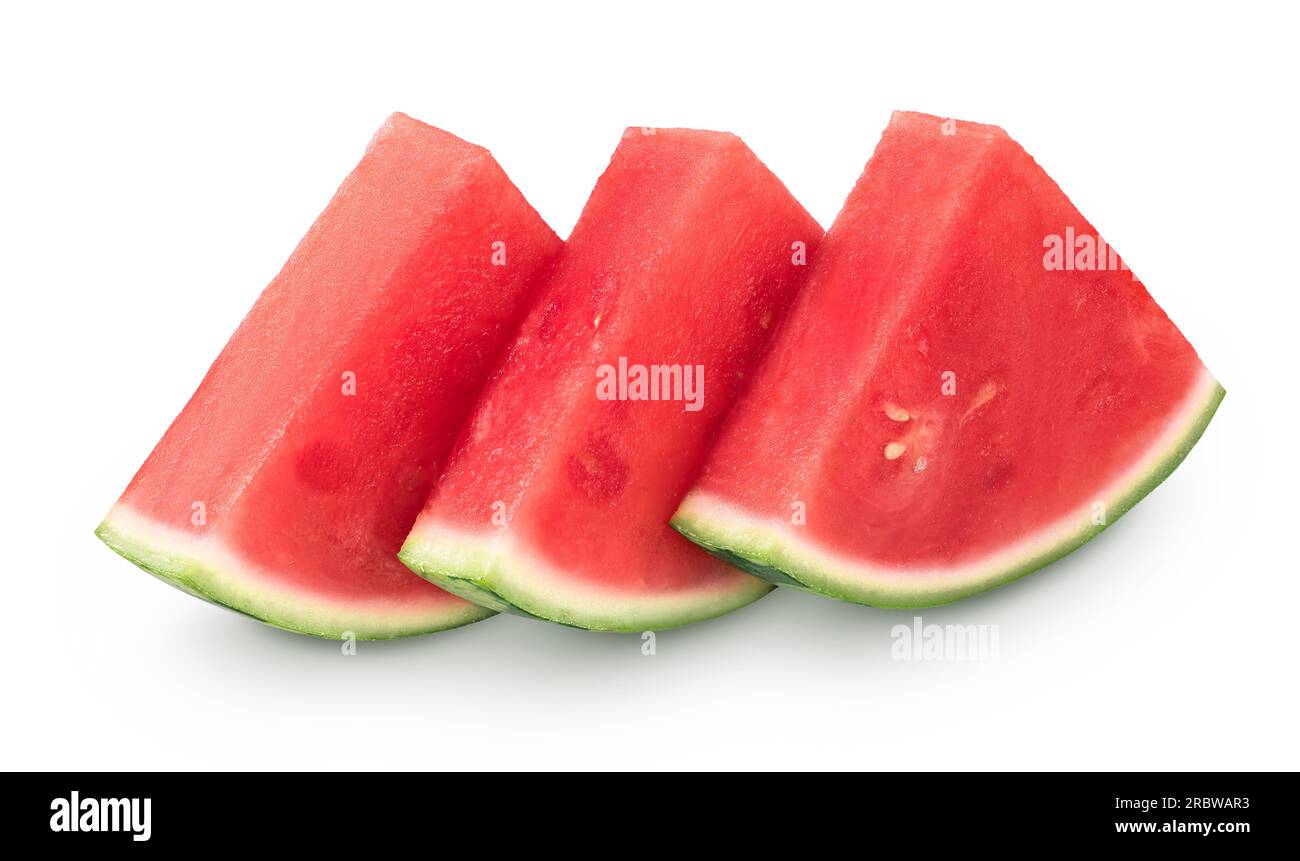Red seedless watermelon slices isolated on white background with full ...