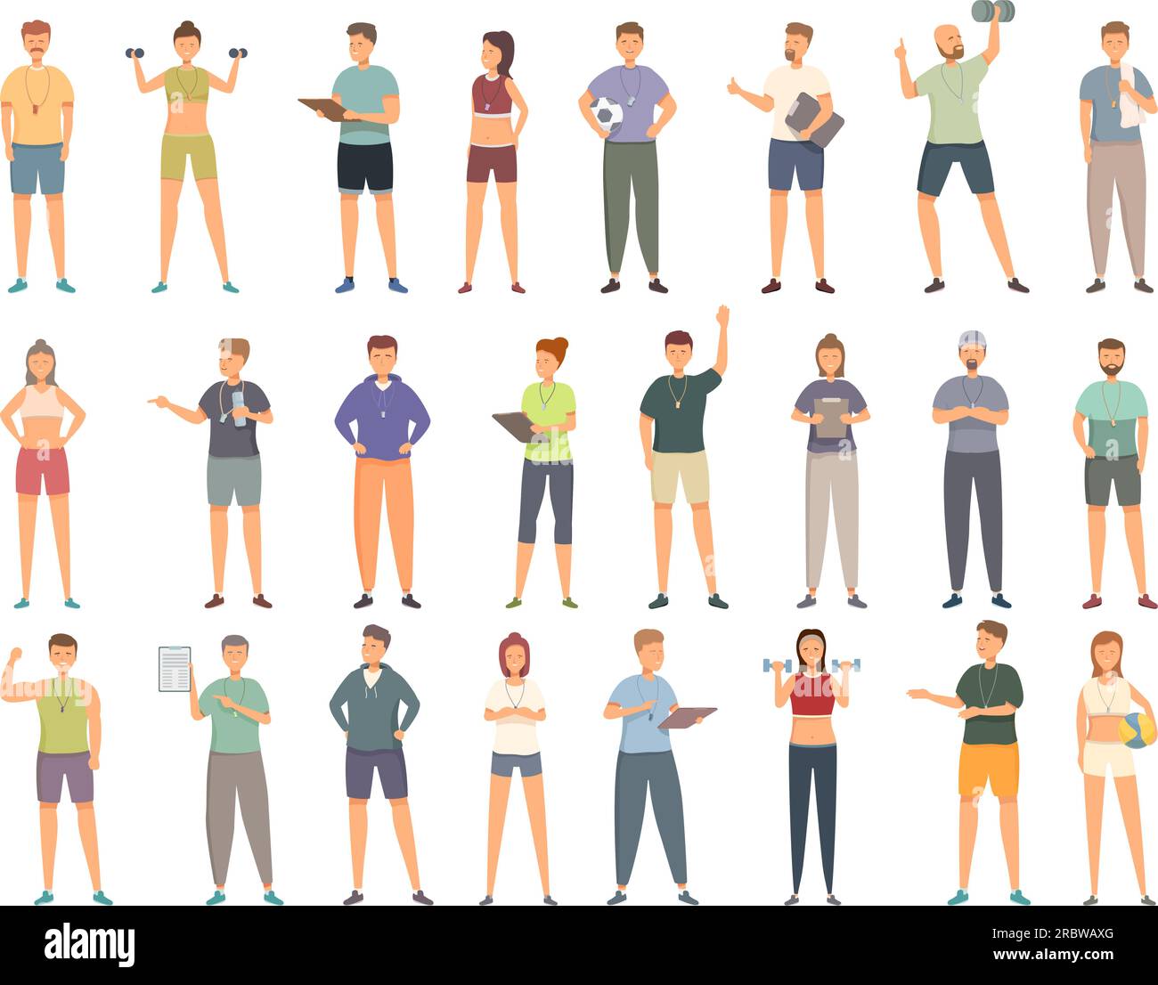 Athletic trainer icons set cartoon vector. Male coach. Man sport Stock ...