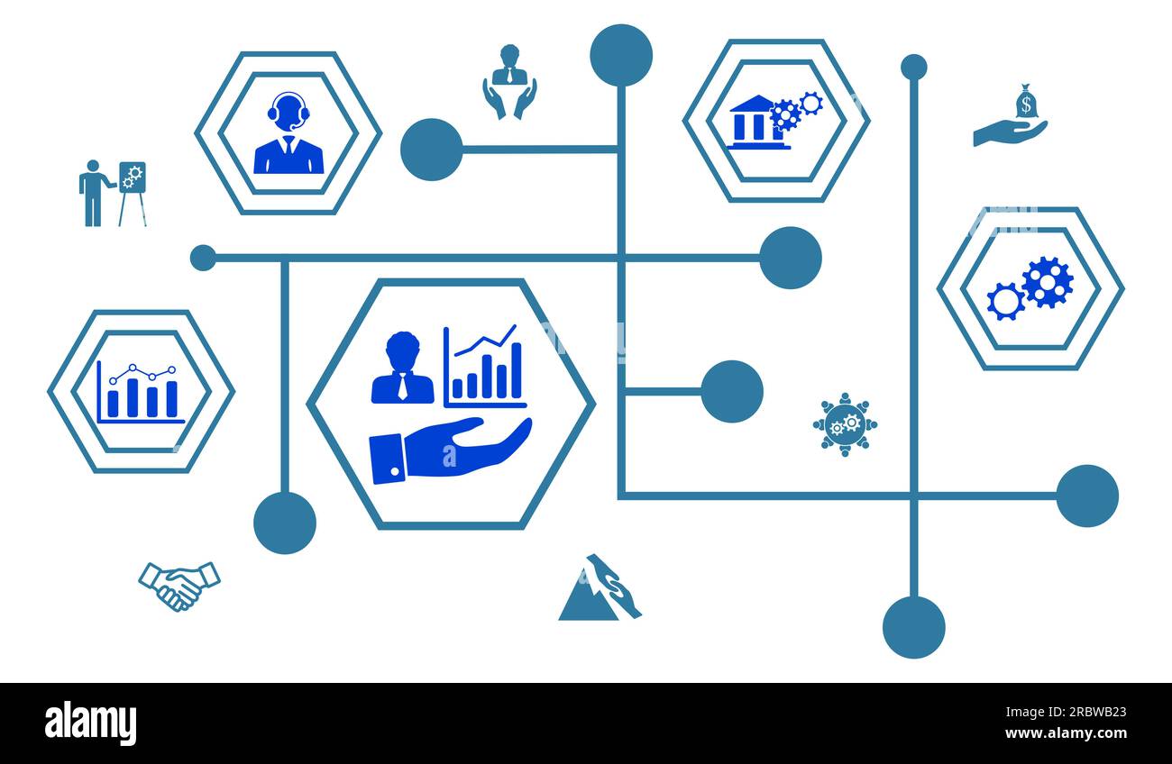 Concept of business support with connected icons Stock Photo - Alamy