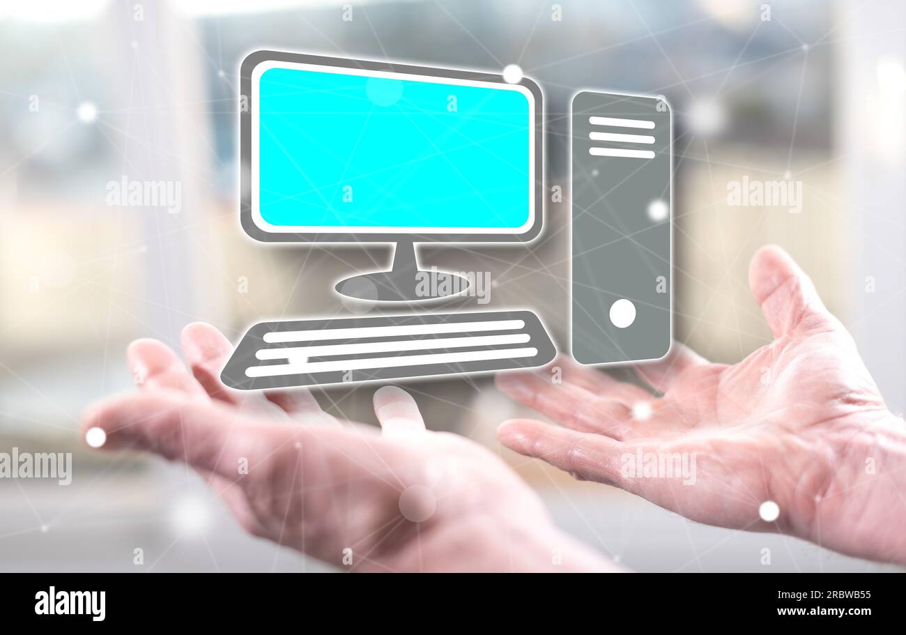Computer concept above the hands of a man Stock Photo - Alamy