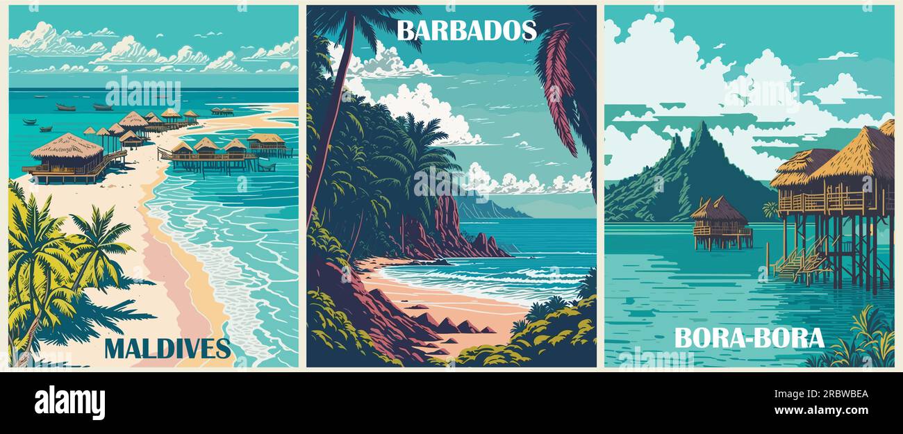 Set of Travel Destination Posters in retro style Stock Vector Image ...