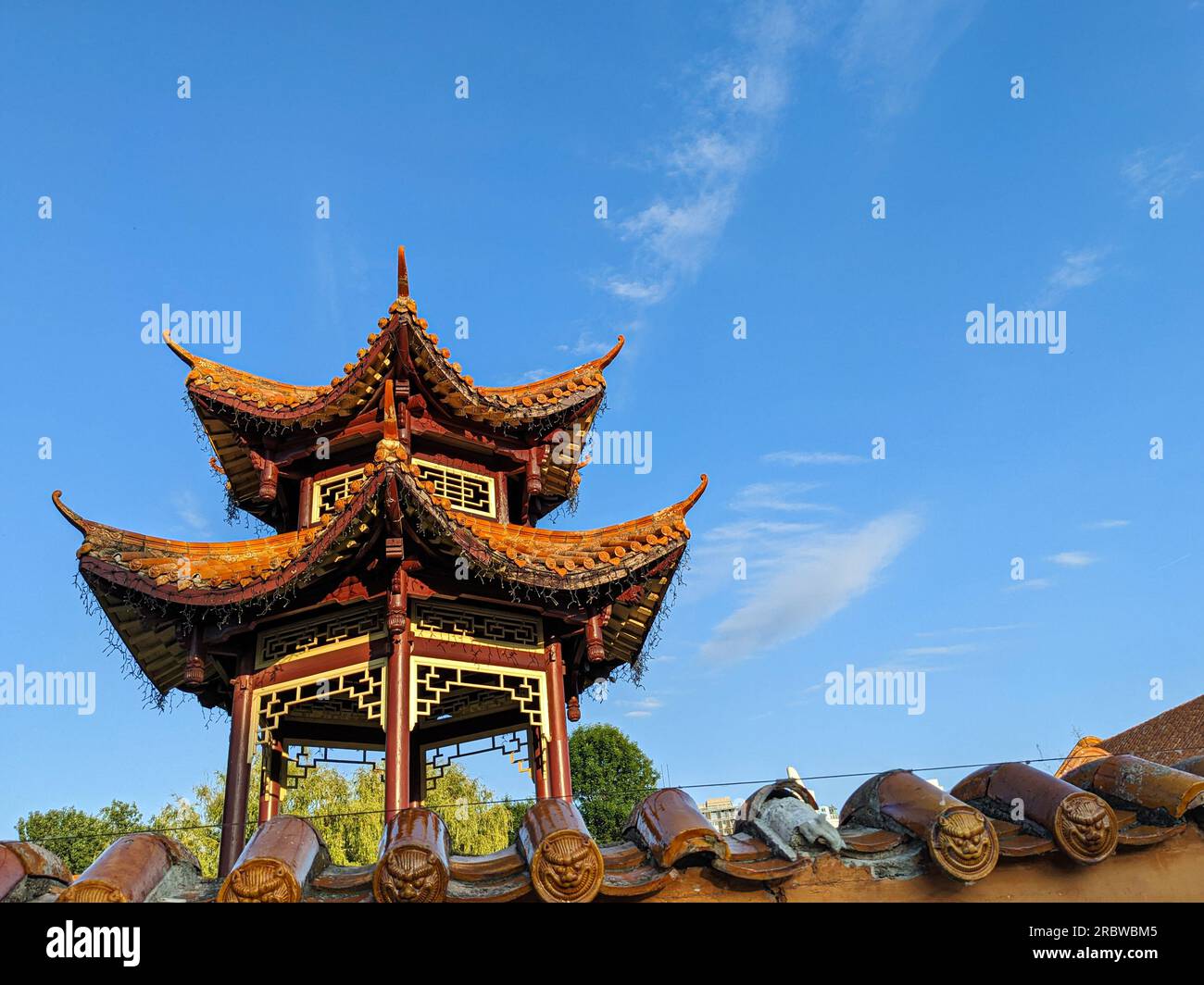 The architecture of China is the traditional curved roof of a building ...