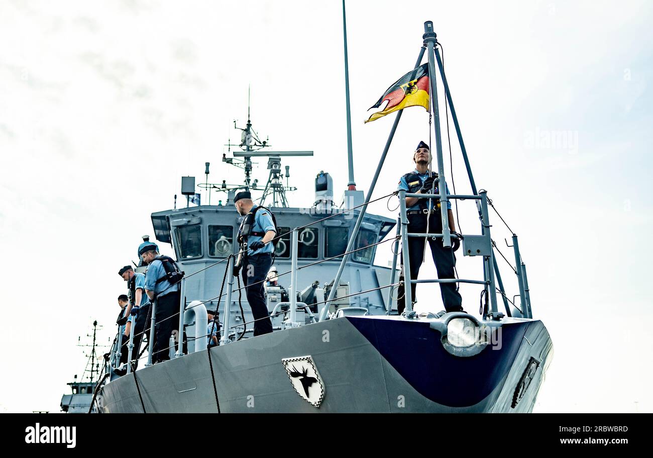 Kiel, Germany. 11th July, 2023. The minehunting boat "Bad Bevensen ...
