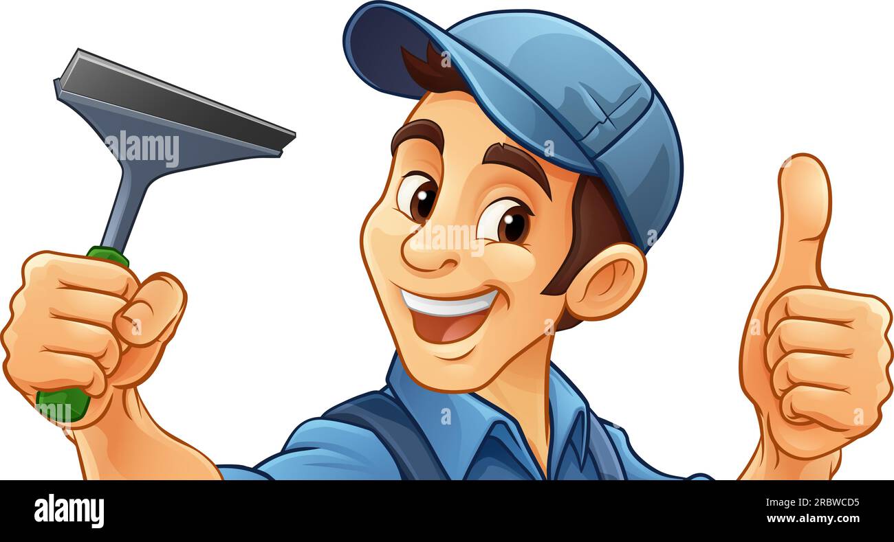 Window Cleaner Cartoon Car Wash Squeegee Man Stock Vector Image & Art ...