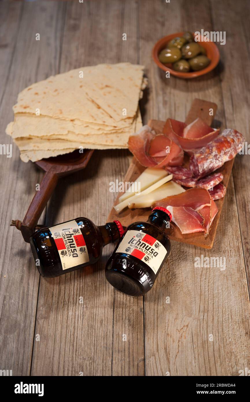 Sardinian raw ham, Sardinian raw pork sausage, Sardinian pecorino ...