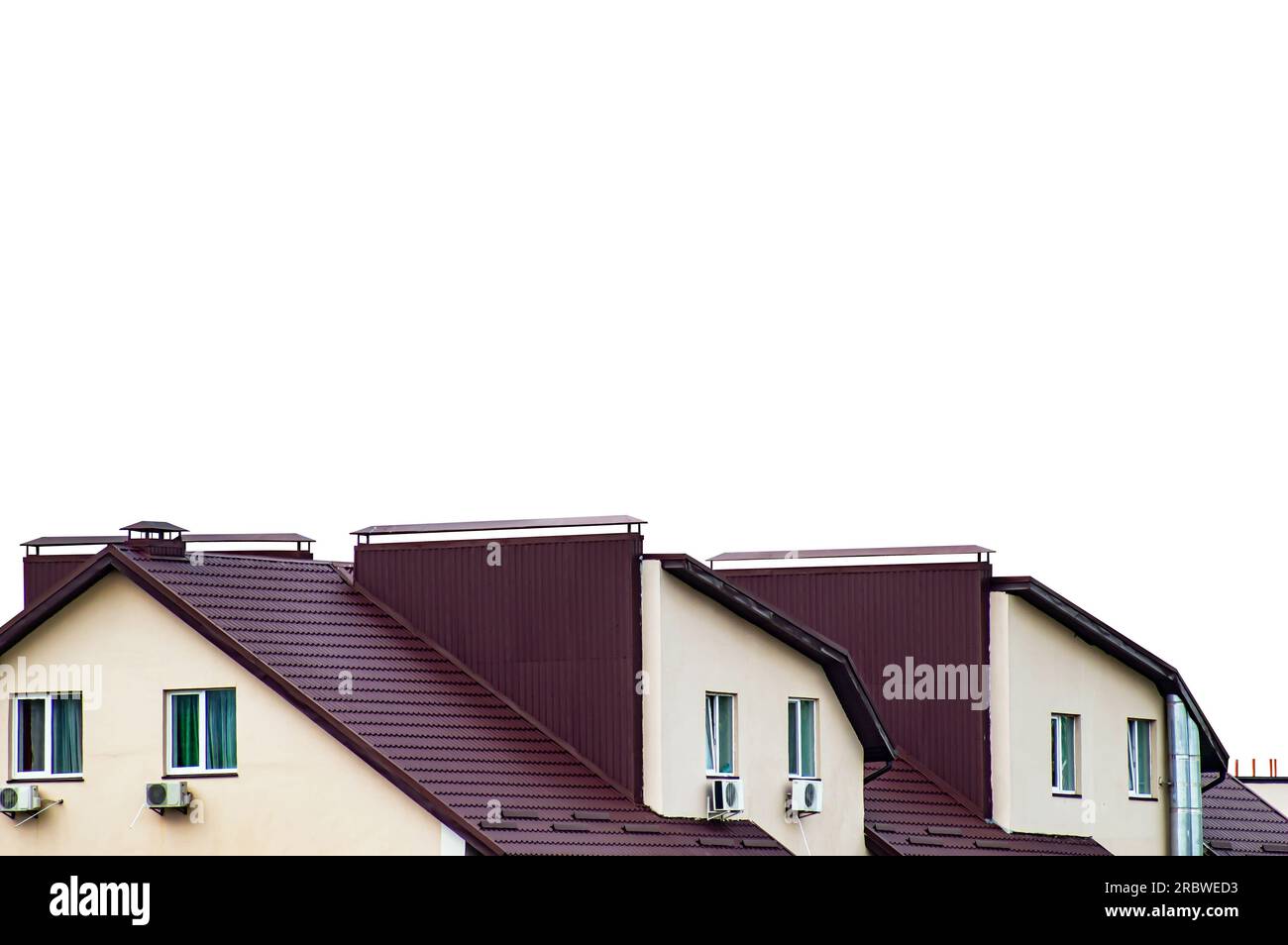 Residential building with a brown roof isolated in PNG format. Roof of ...