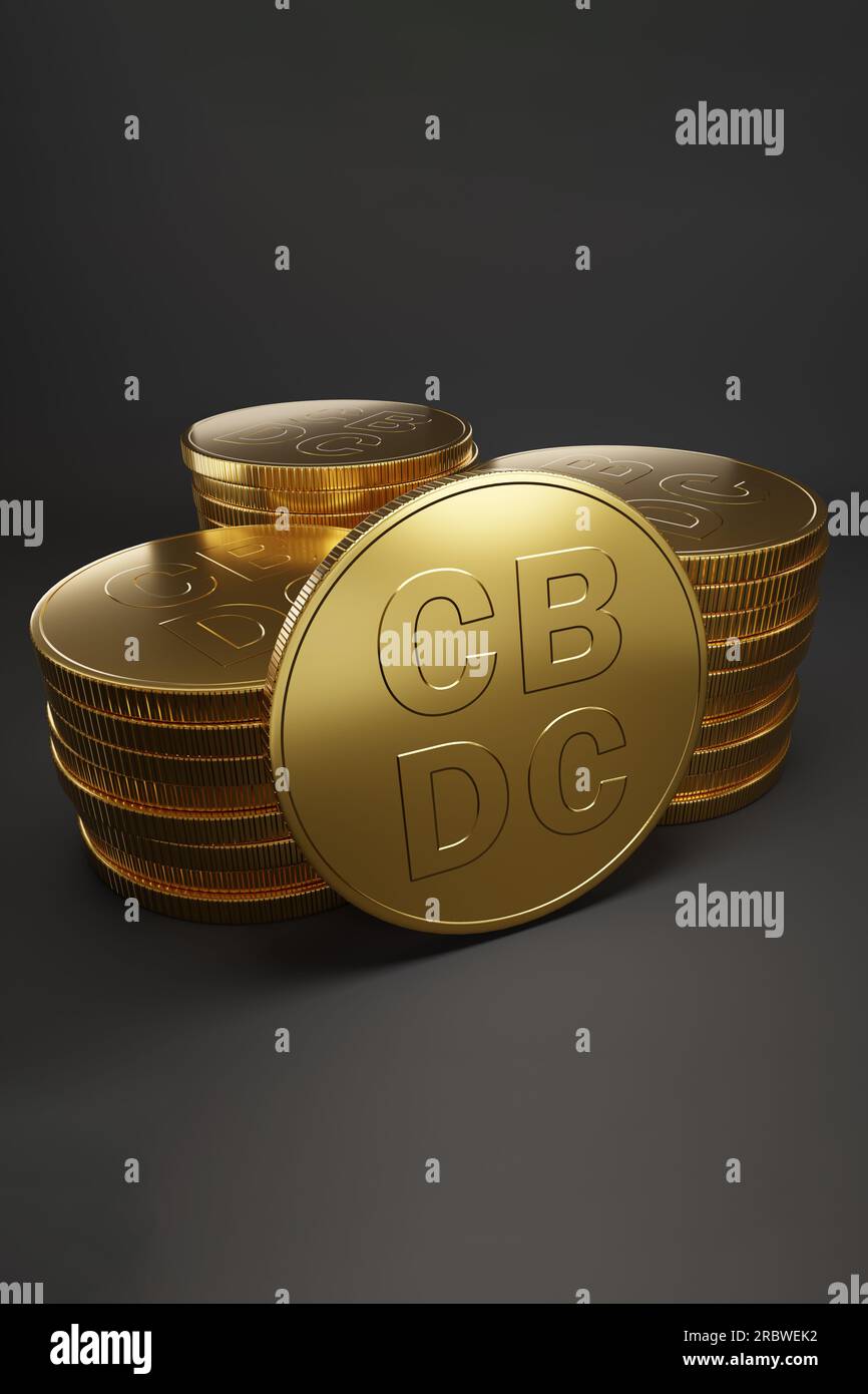 Stacks of gold CBDC money coin on black background. Central Bank ...