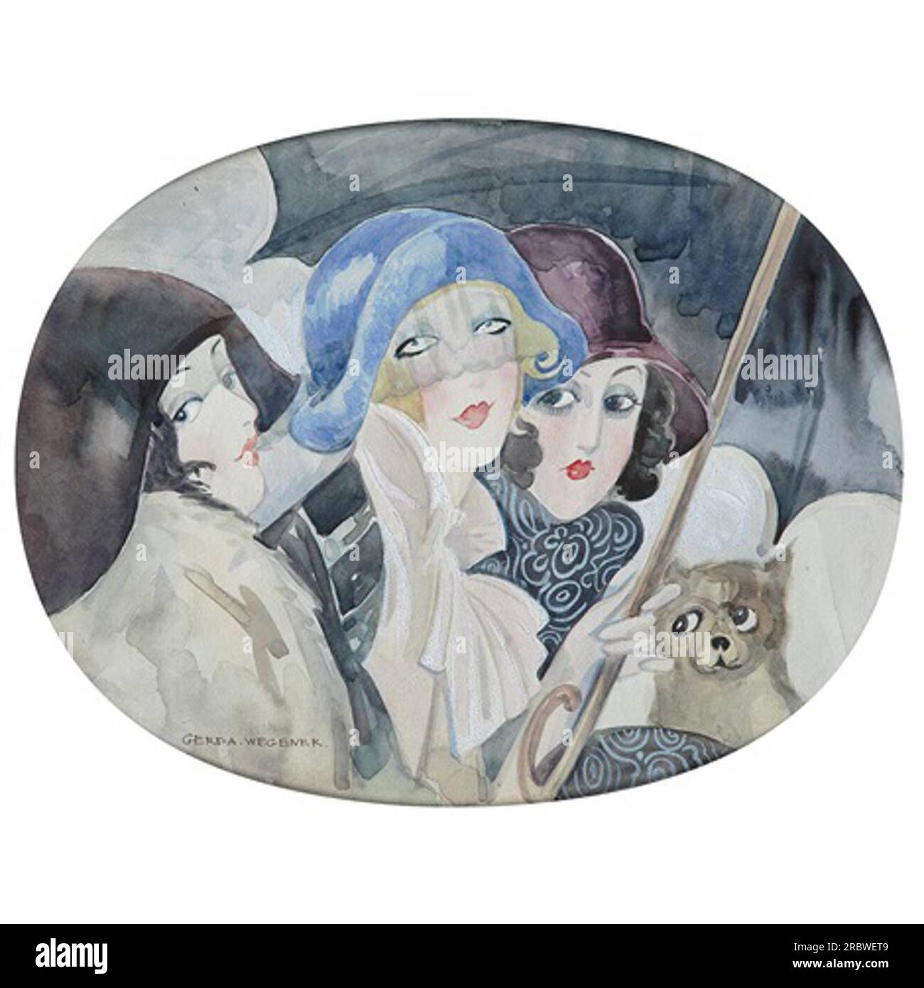 Three Women Under an Umbrella by Gerda Wegener Stock Photo - Alamy