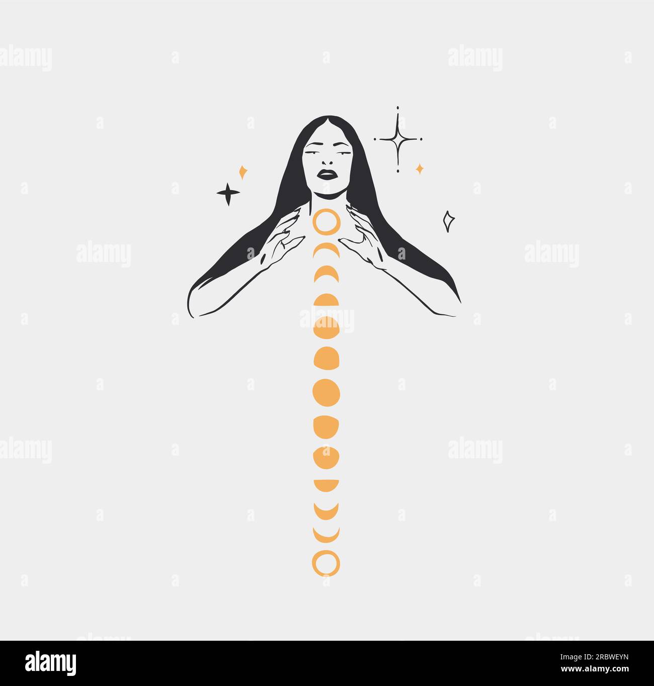 Hand drawn vector abstract,graphic magic witch woman,moon phases and ...