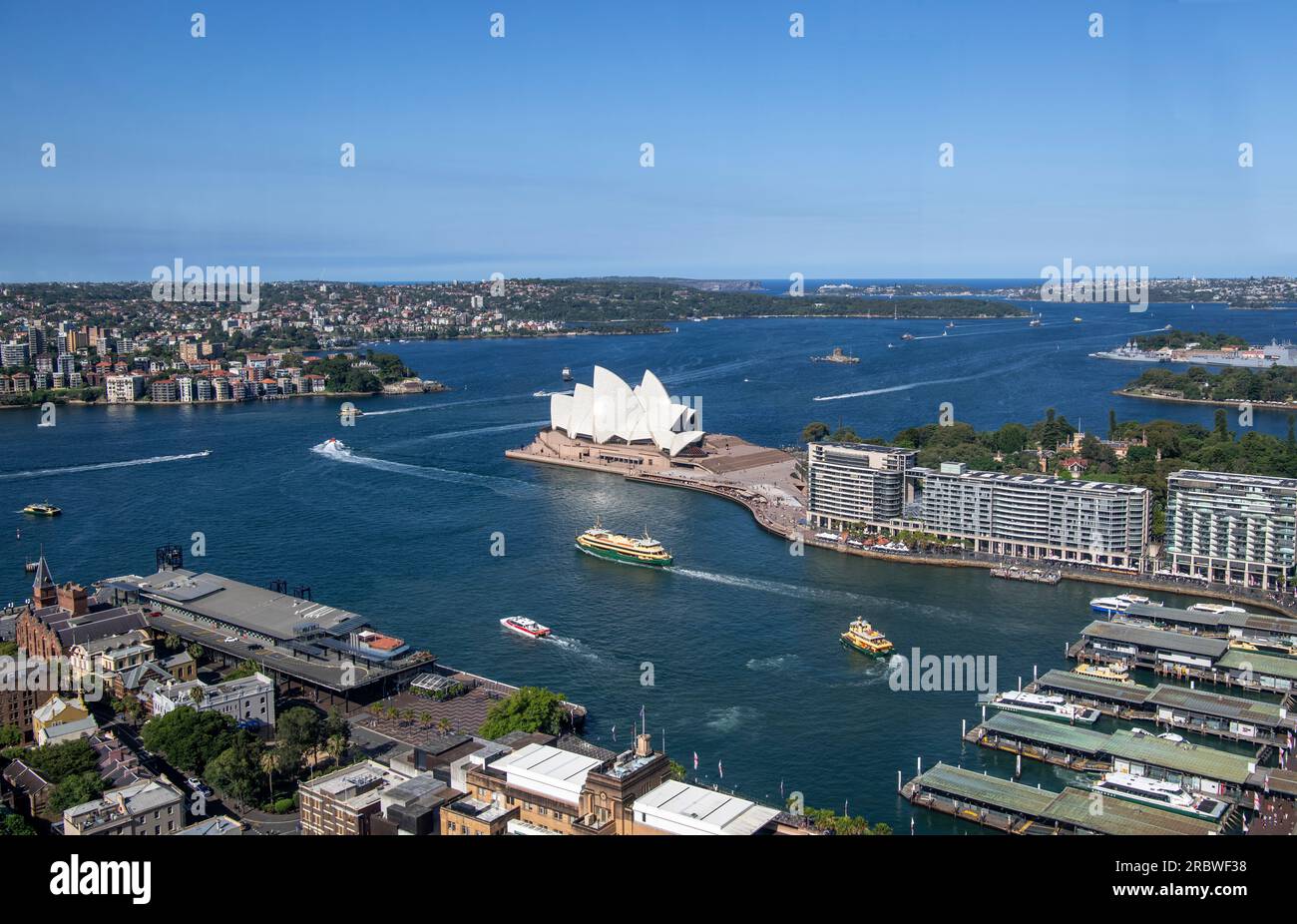 Aerial view Sydney Harbour with Circular Quay and Opera House in ...