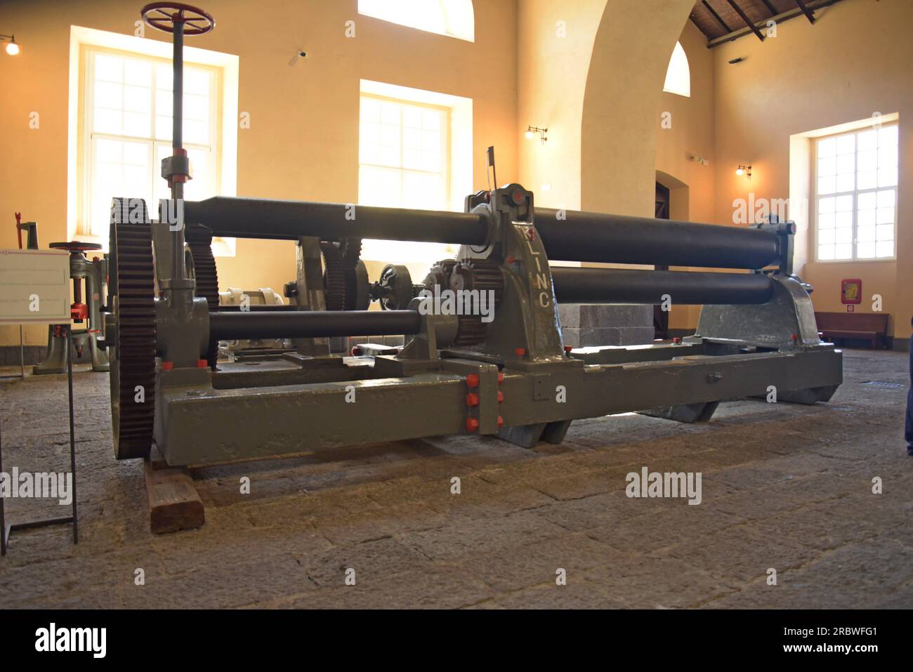 A giant rolling mill for rolling plate steel into locomotive boiler ...