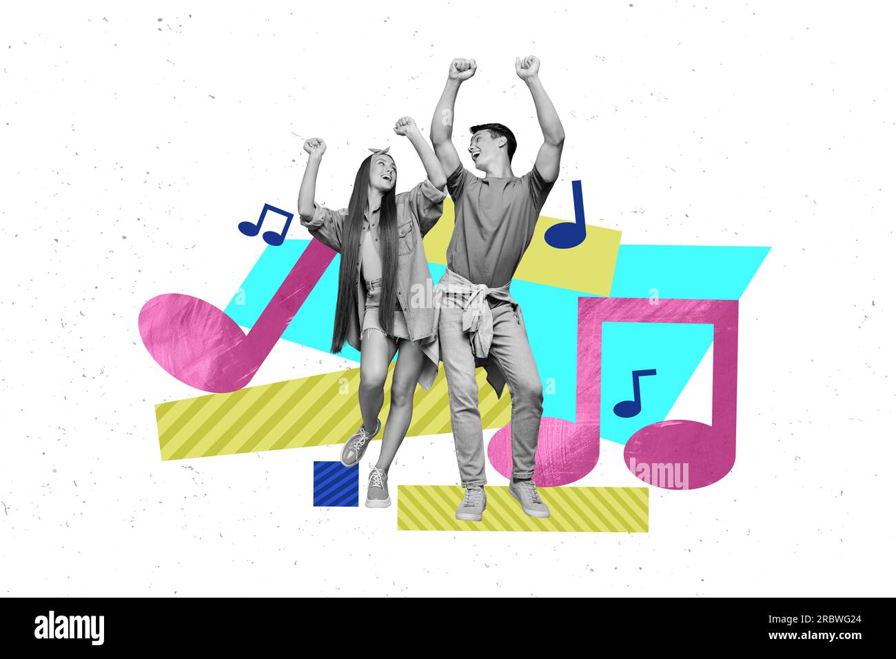 Poster sketch collage 3d image of cheerful happy people enjoy summer ...