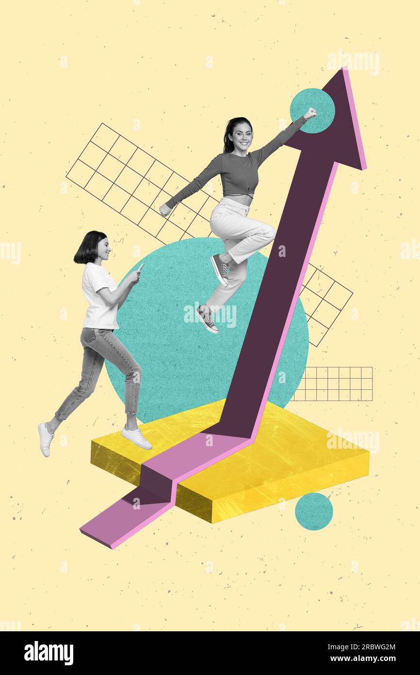 Picture image 3d artwork collage of two happy people go fly air raise ...