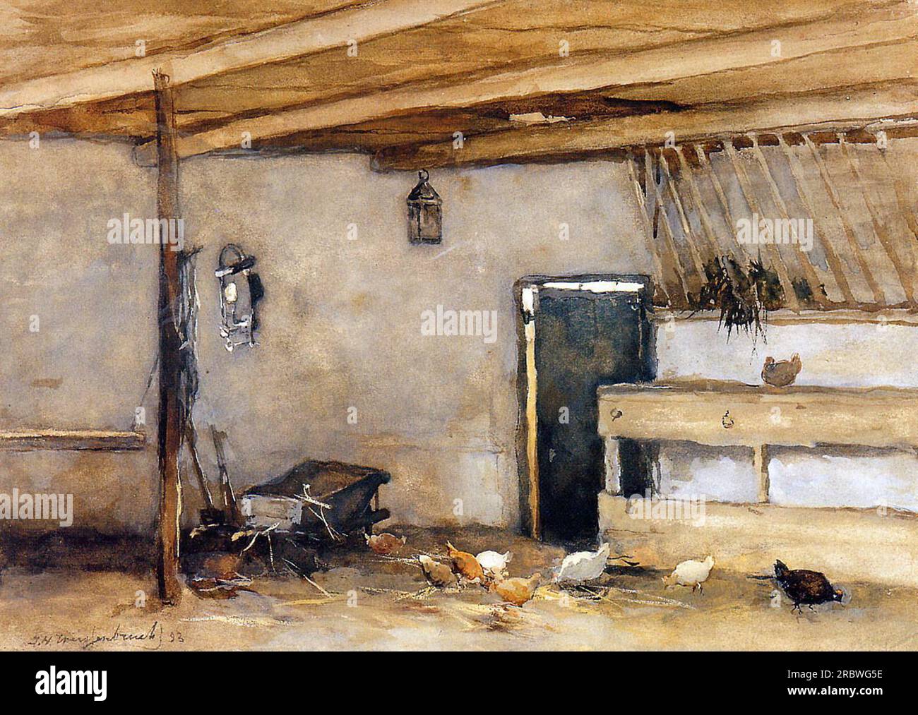 Stable with chickens by Johan Hendrik Weissenbruch Stock Photo - Alamy