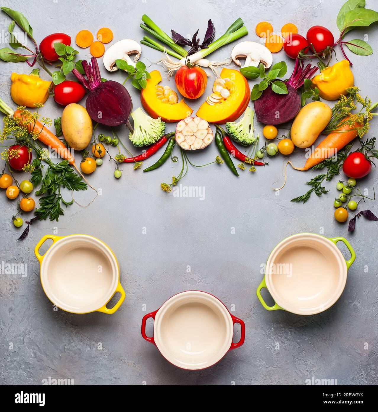 Concept of cooking healthy eating. Still life with fresh vegetables and ...