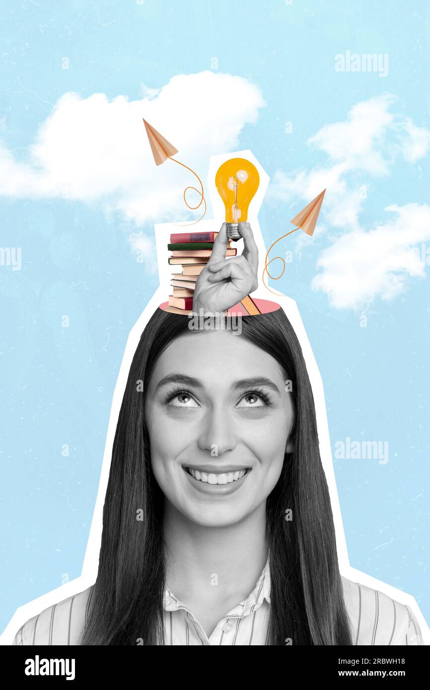 Vertical creative composite abstract photo collage of smart clever ...